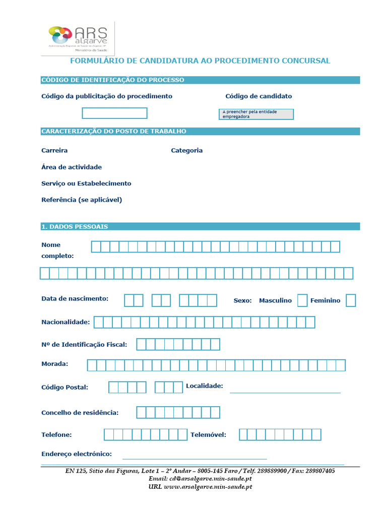 Formulario Candidatura Procedimento Concursal | PDF | Ensino médio | Estágios educacionais