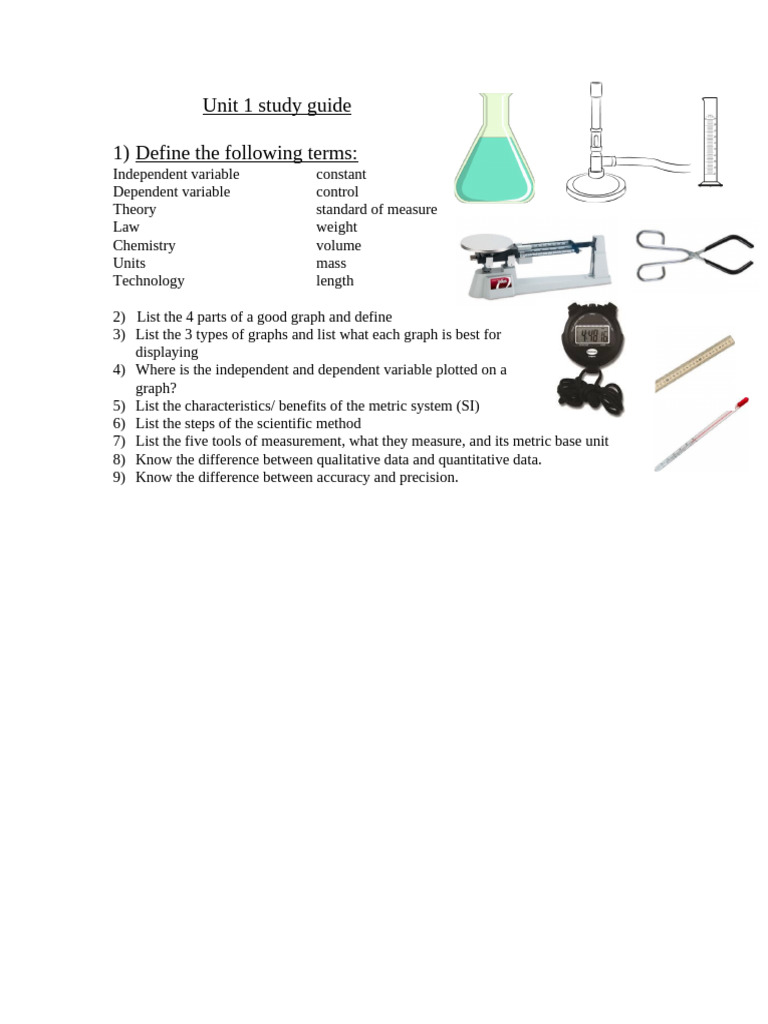 Unit 1 Study Guide 16-17 | PDF | Kilogram | Metrology
