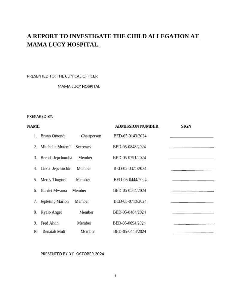 A Report To Investigate The Child Allegation at Mama Lucy Hospital ...