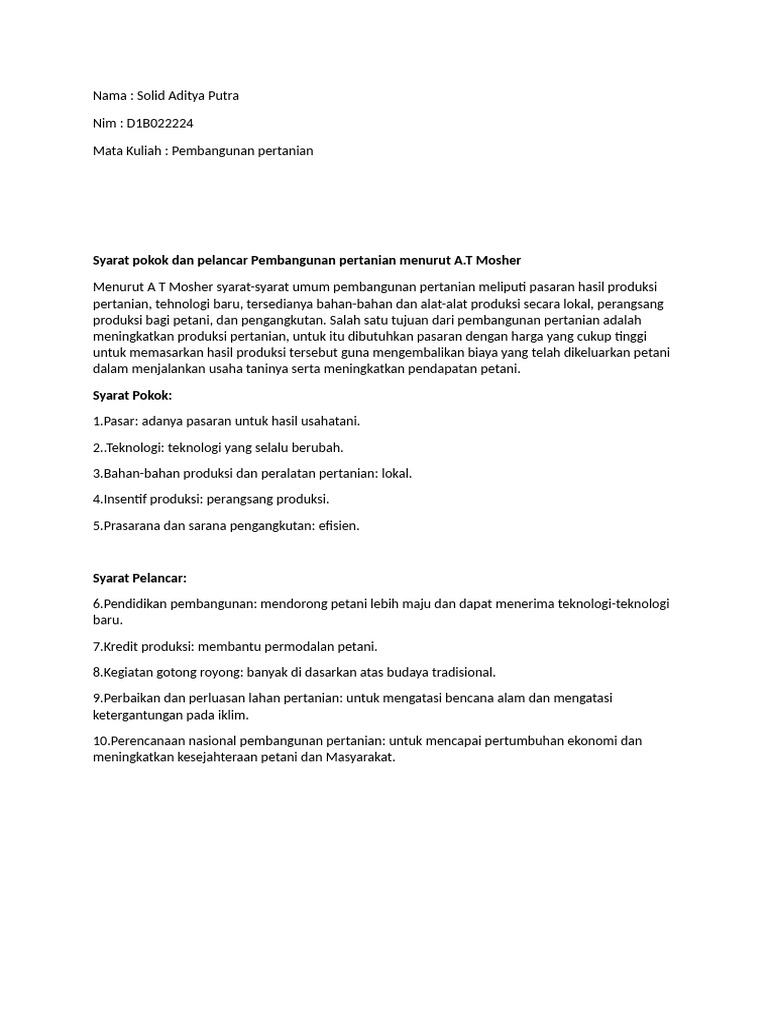 Tugas Pembangunan Pertanian (Solid Aditya Putra) | PDF