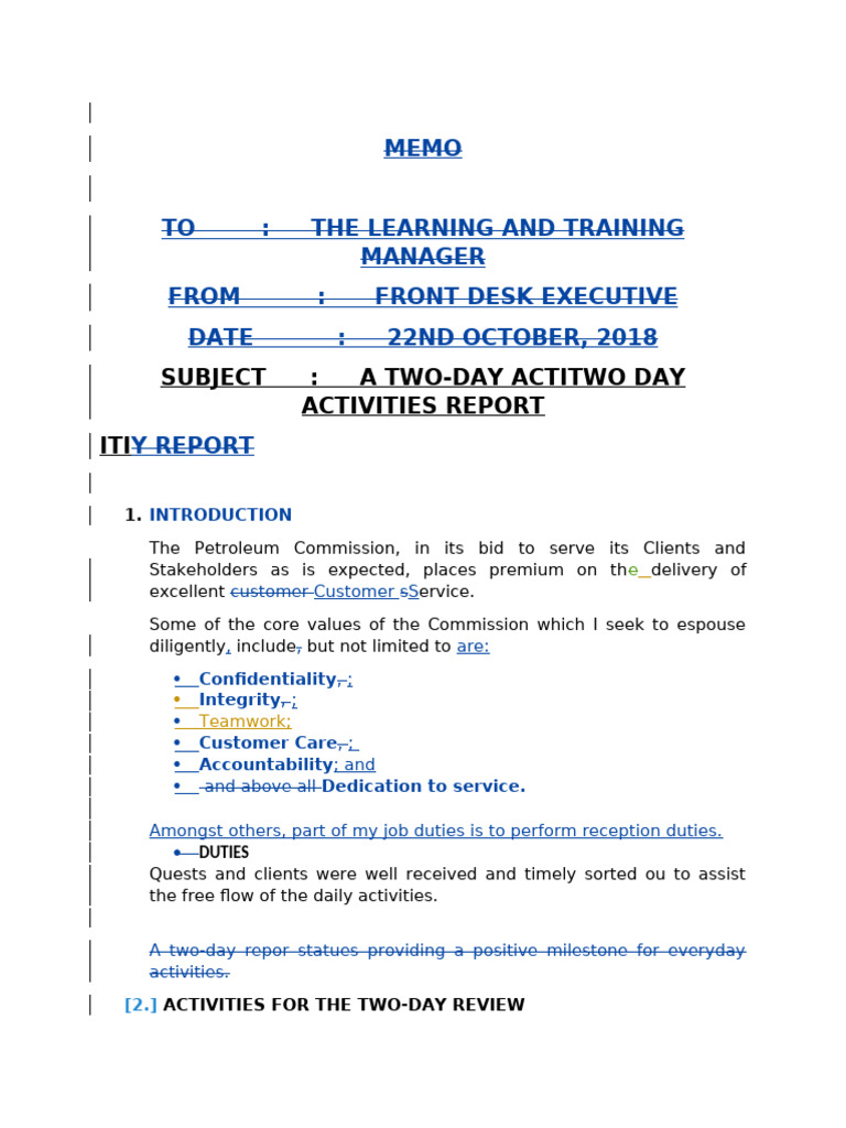 Two-Day Front Desk Activities Report | PDF