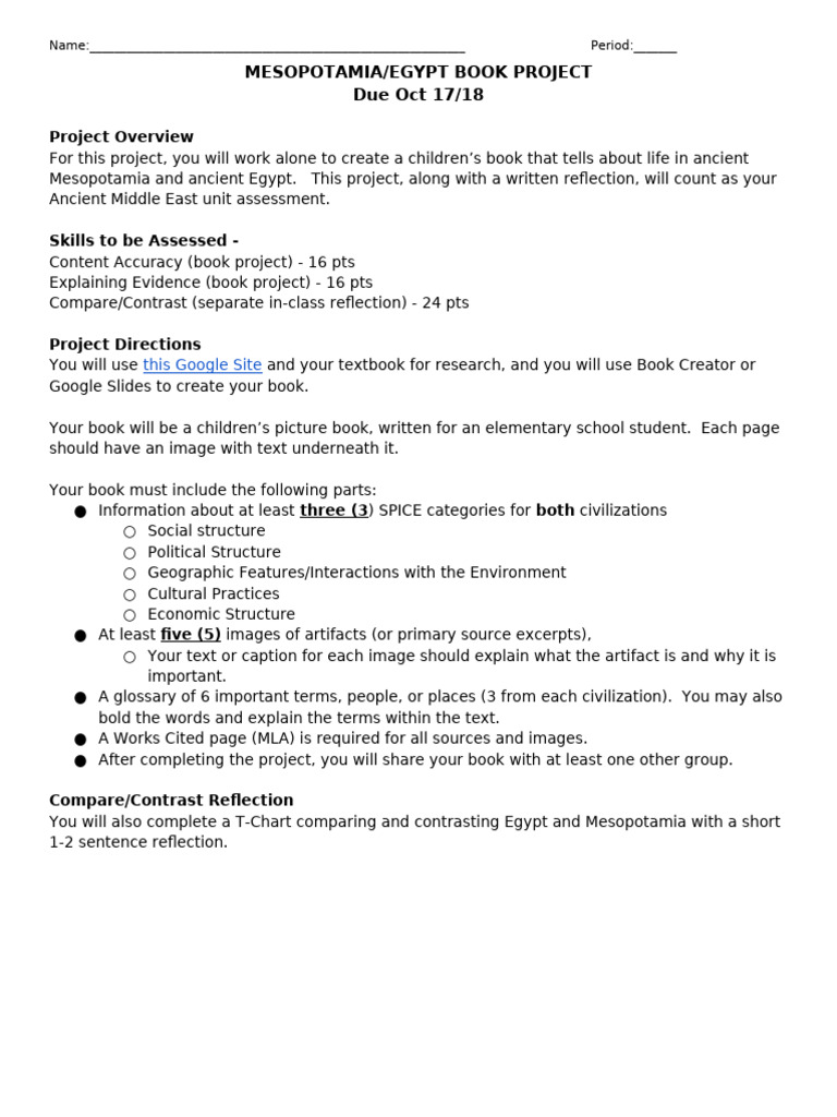Mesopotamia Egypt Book Project - Gen Ed WH1 | PDF | Learning ...