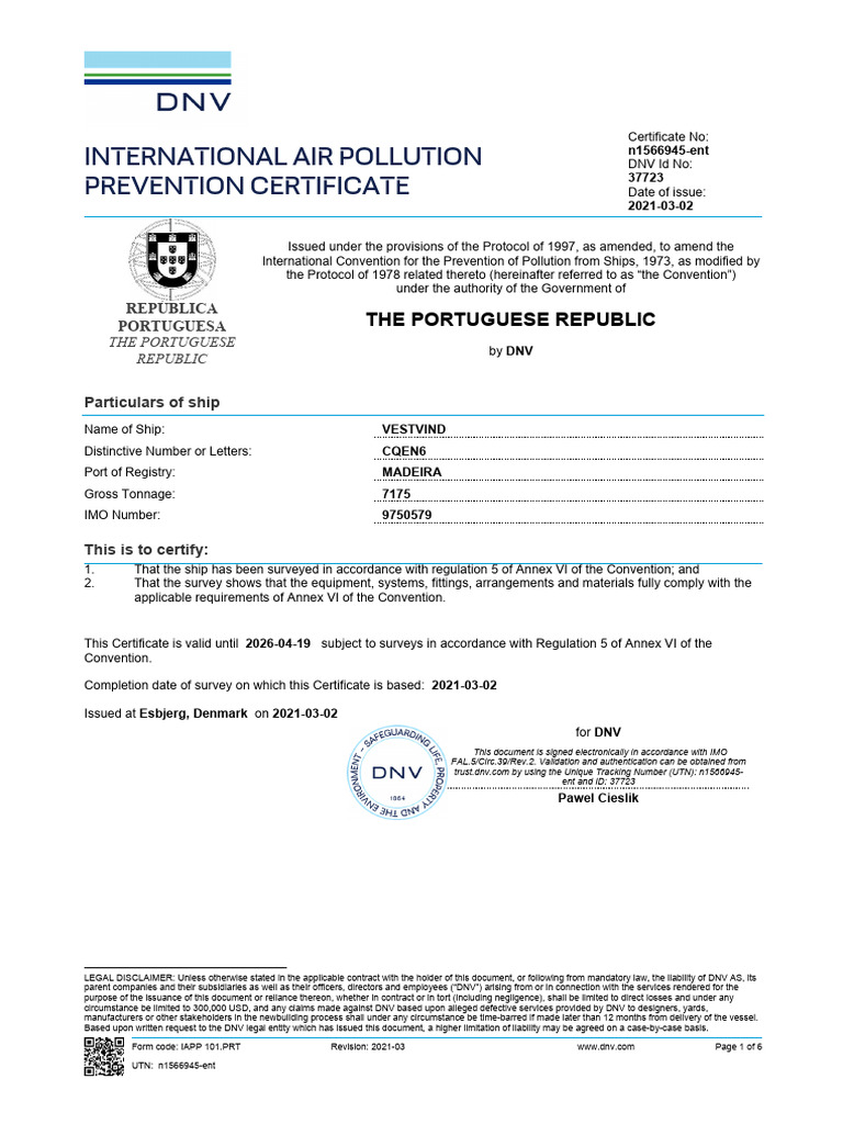 18.1 - International Air Pollution Prevention (IAPP) Certificate | PDF ...
