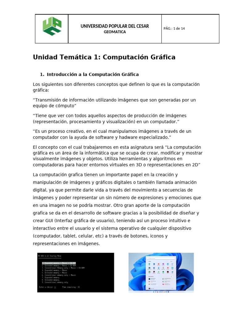 1 Clase. Concepto Computacion Grafica | PDF | Interfaces gráficas de usuario | Hardware de la ...