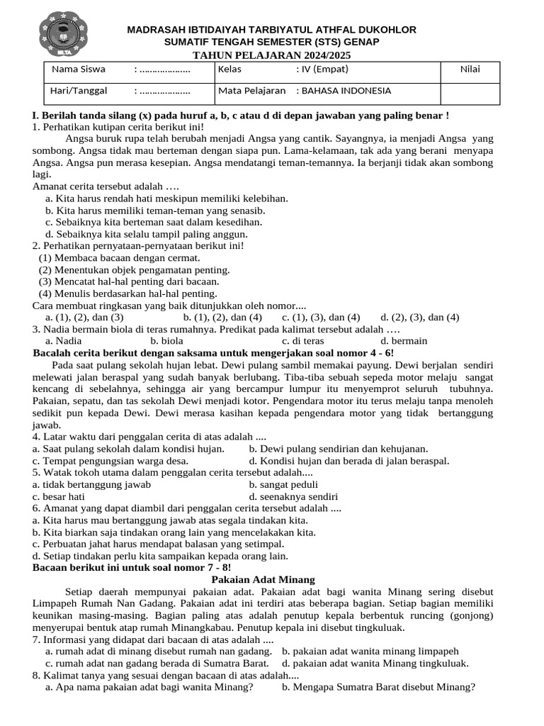 Soal Sts Bindo | PDF