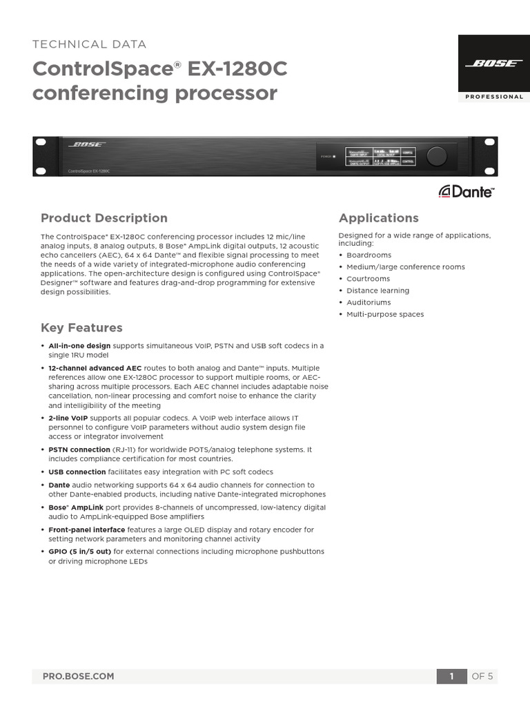 TDS ControlSpace EX-1280C LTR 062719 | PDF | Decibel | Voice Over Ip