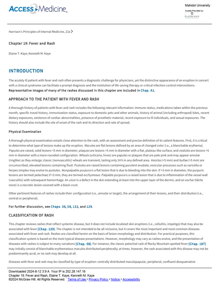 Medical Guide: Fever & Rash | PDF | Medical Specialties | Immunology