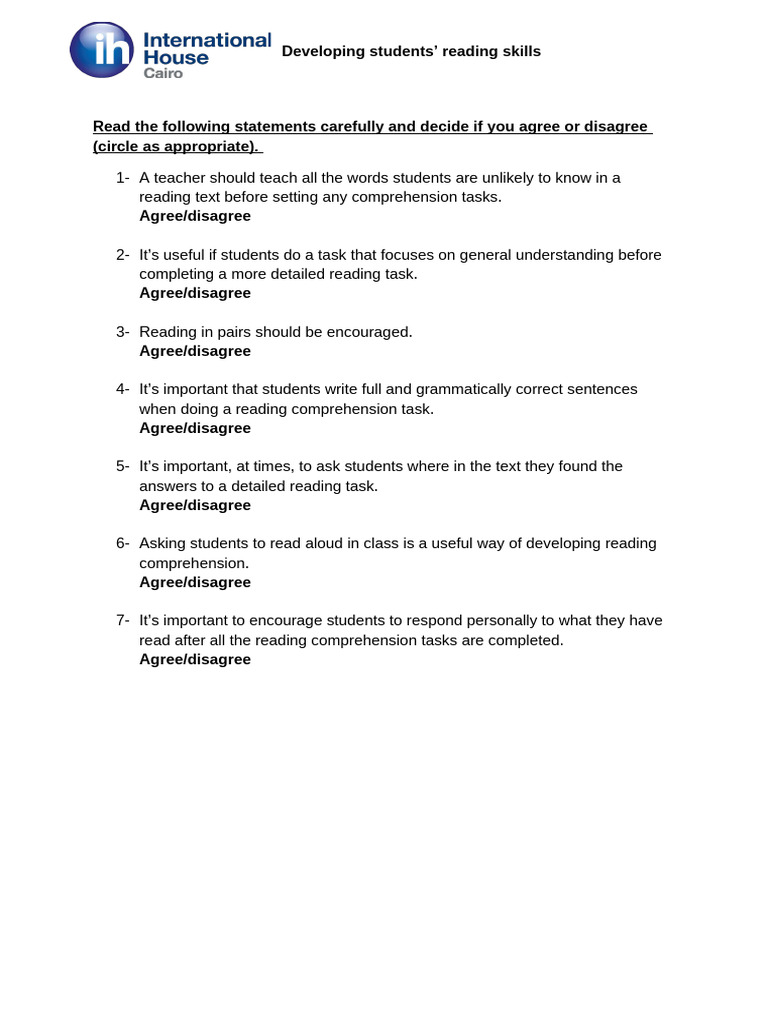 Agree-Disagree - Reading Only | PDF