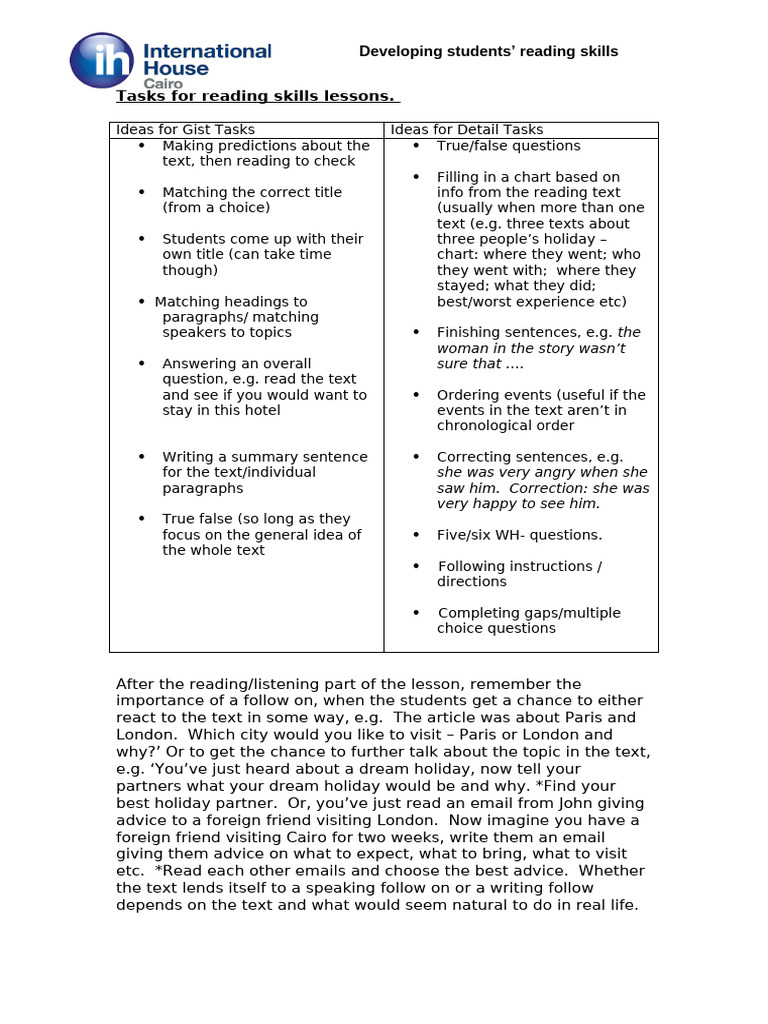 Gist or Detail Answer Sheet-Reading Only | PDF | Communication | Cognitive Science