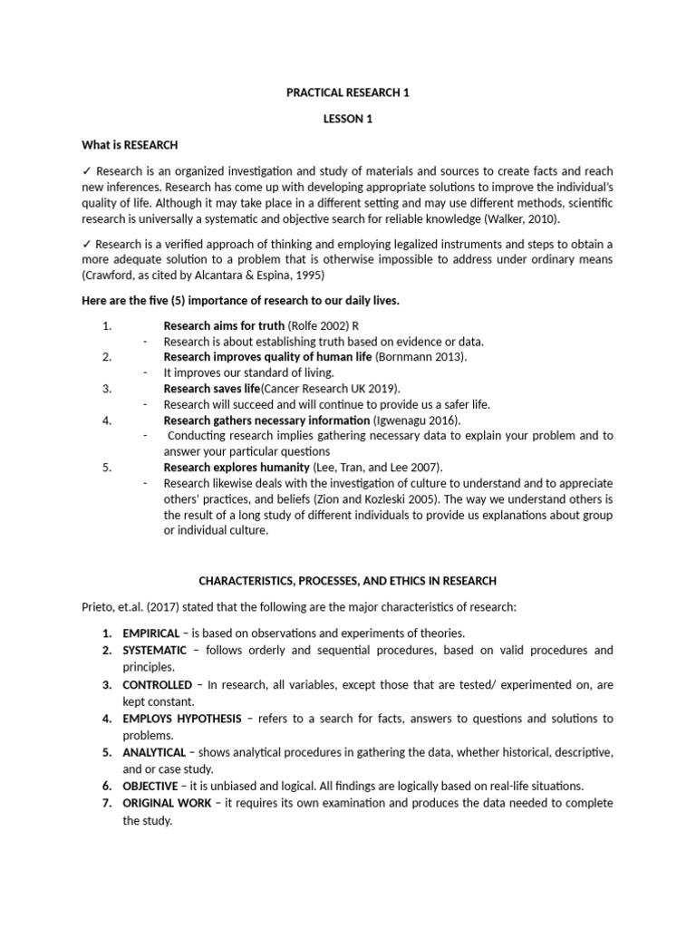 Lesson 1 Practical Research | PDF | Experiment | Data