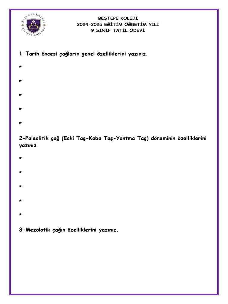 9 Sinif Tarih Tatil Odevi Kagidi | PDF