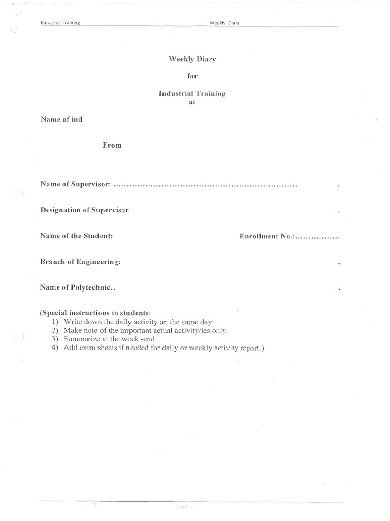 Industrial Training Weekly Diary | PDF