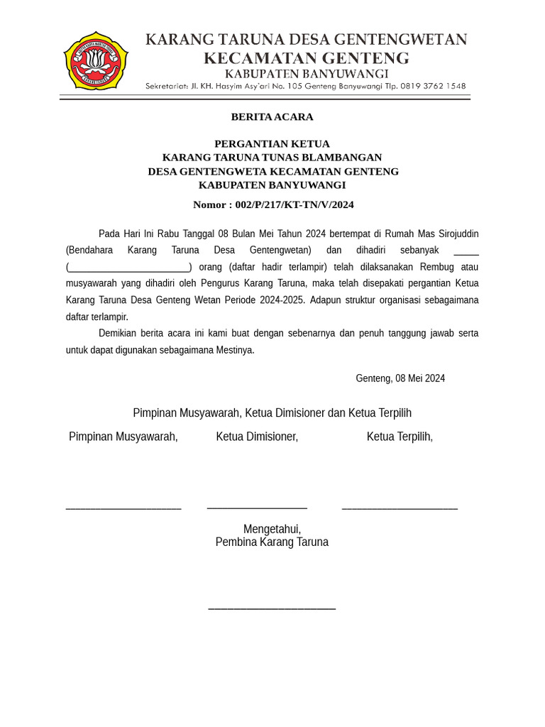 berita acara Halal Bihalan dan Pergantian Ketua | PDF