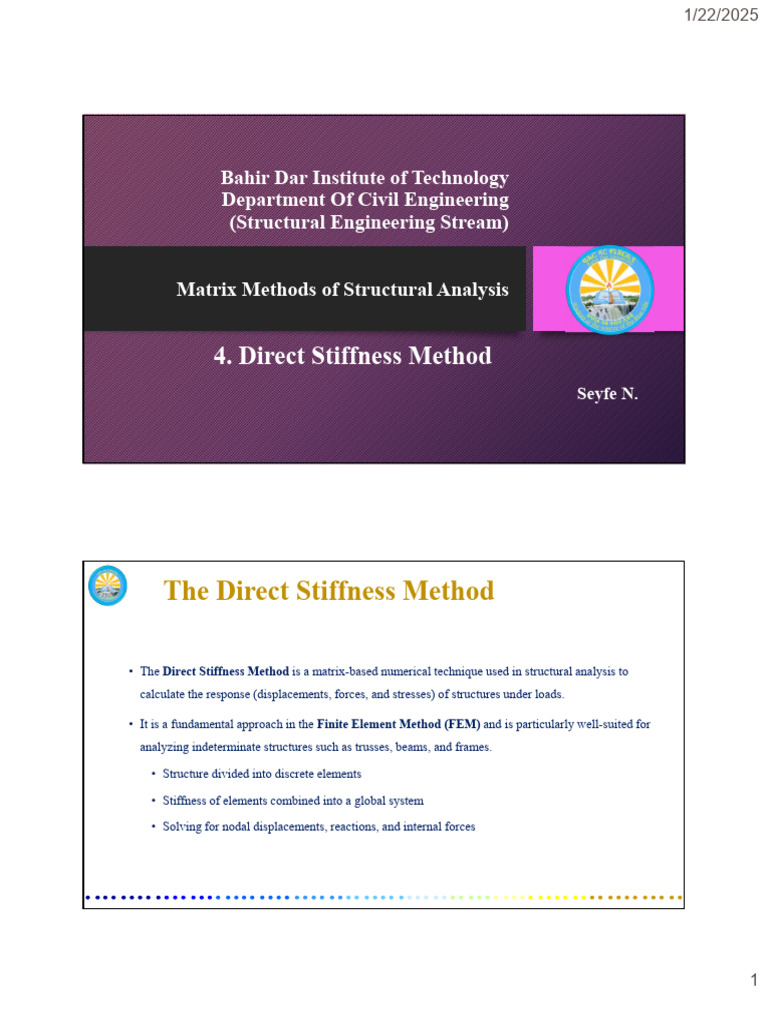 Direct Stiffness Method | PDF | Structural Analysis | Mathematical Analysis