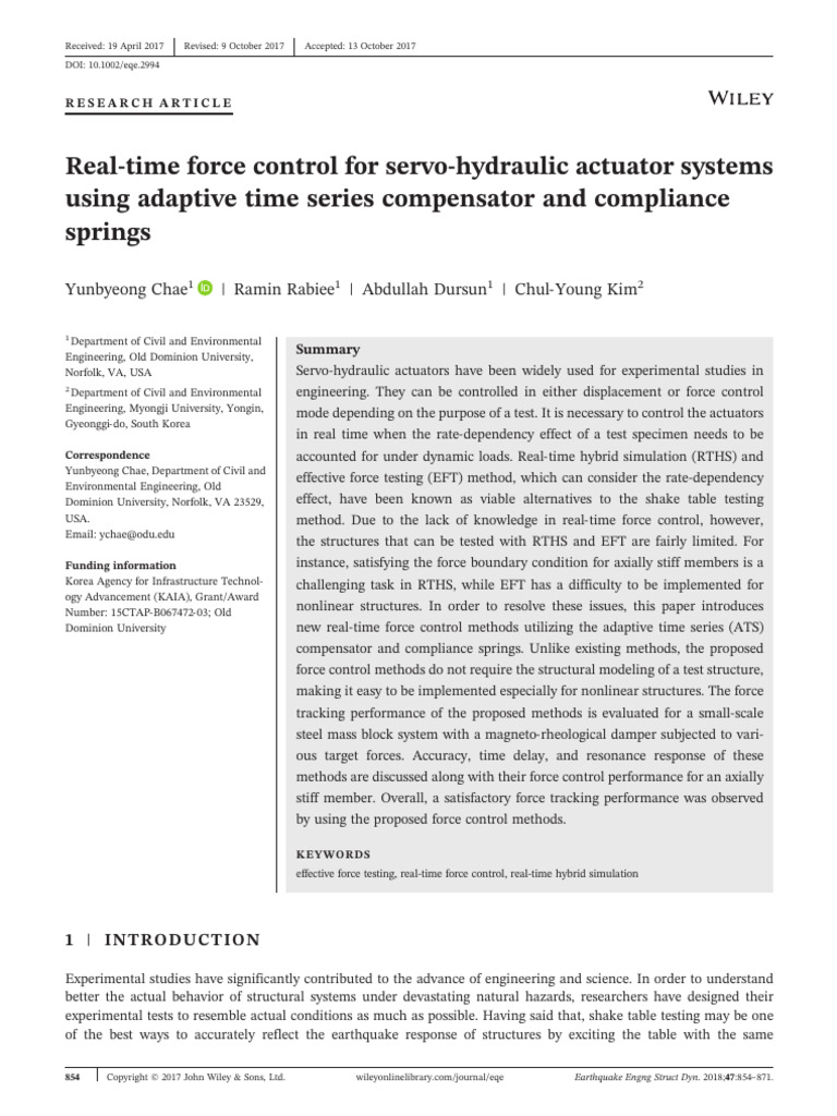Real-time force control for servo-hydraulic actuator systems using adaptive time series ...