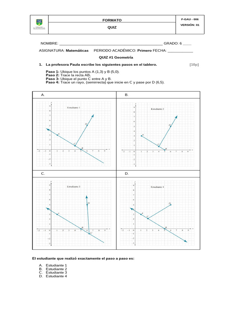 6 - Quiz #1 - Geometría | PDF | Ángulo | Perpendicular