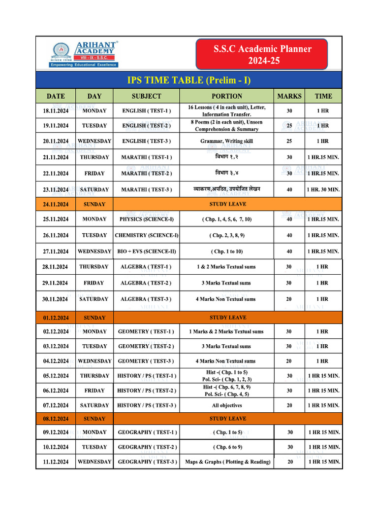 IPS Timetable Prelim - I 2024 H Na Tu | PDF