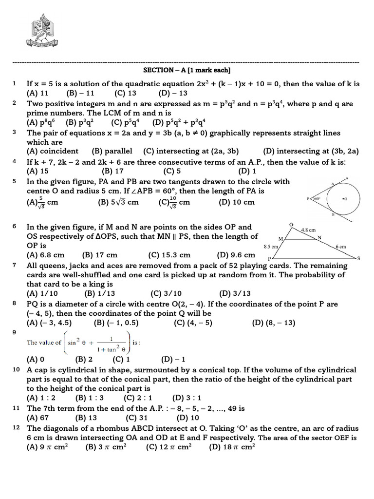DPS PreBoard Class10 STD | PDF | Circle | Area