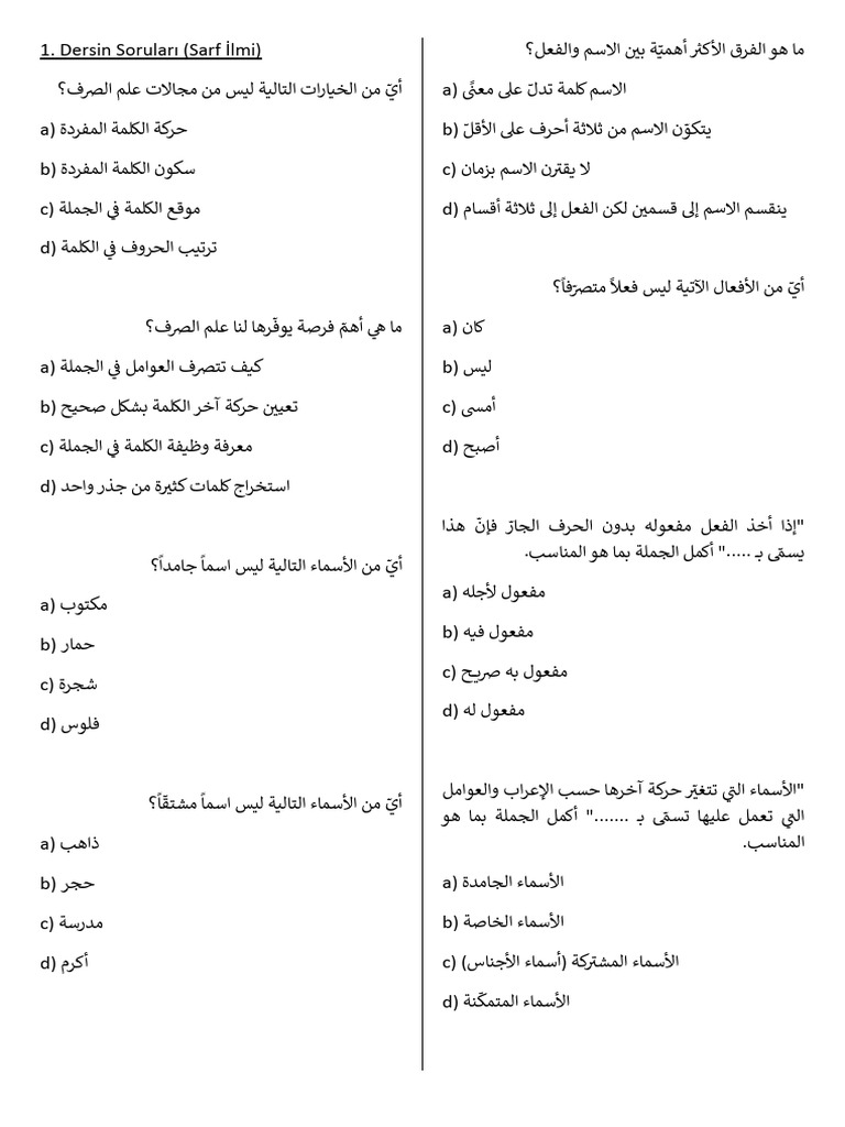 Sorular (Sarf) - 1 | PDF