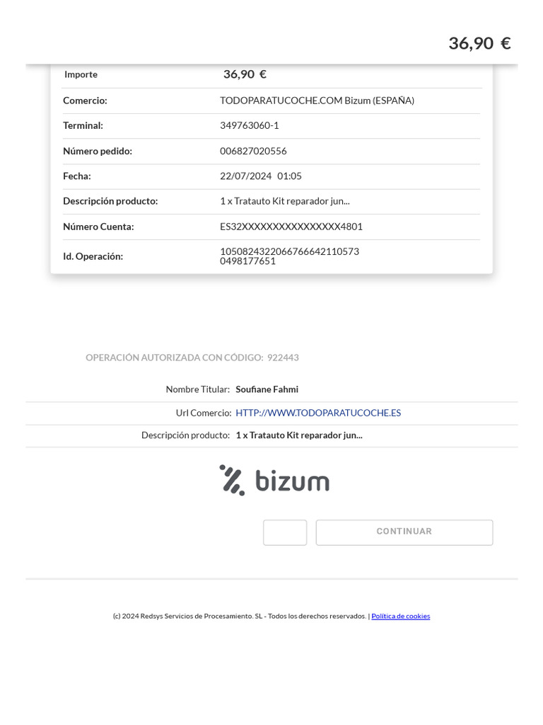 Ticket de Pago Redsys | PDF