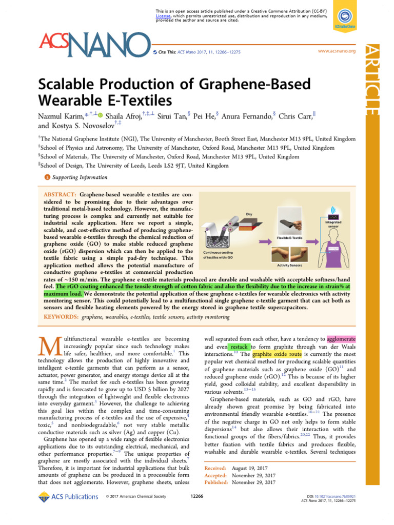 Scalable Graphene E-Textiles Production | PDF | Graphene | E Textiles