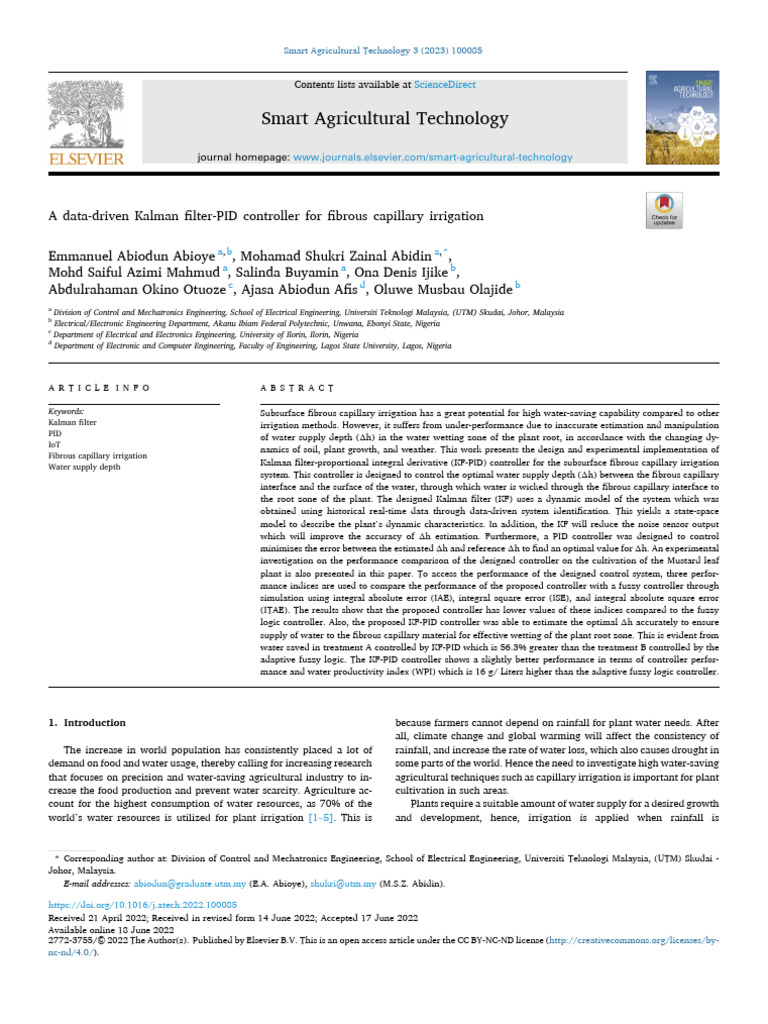 A-data-driven-Kalman-filter-PID-controller-for-fibr_2023_Smart-Agricultural- | PDF | Irrigation ...