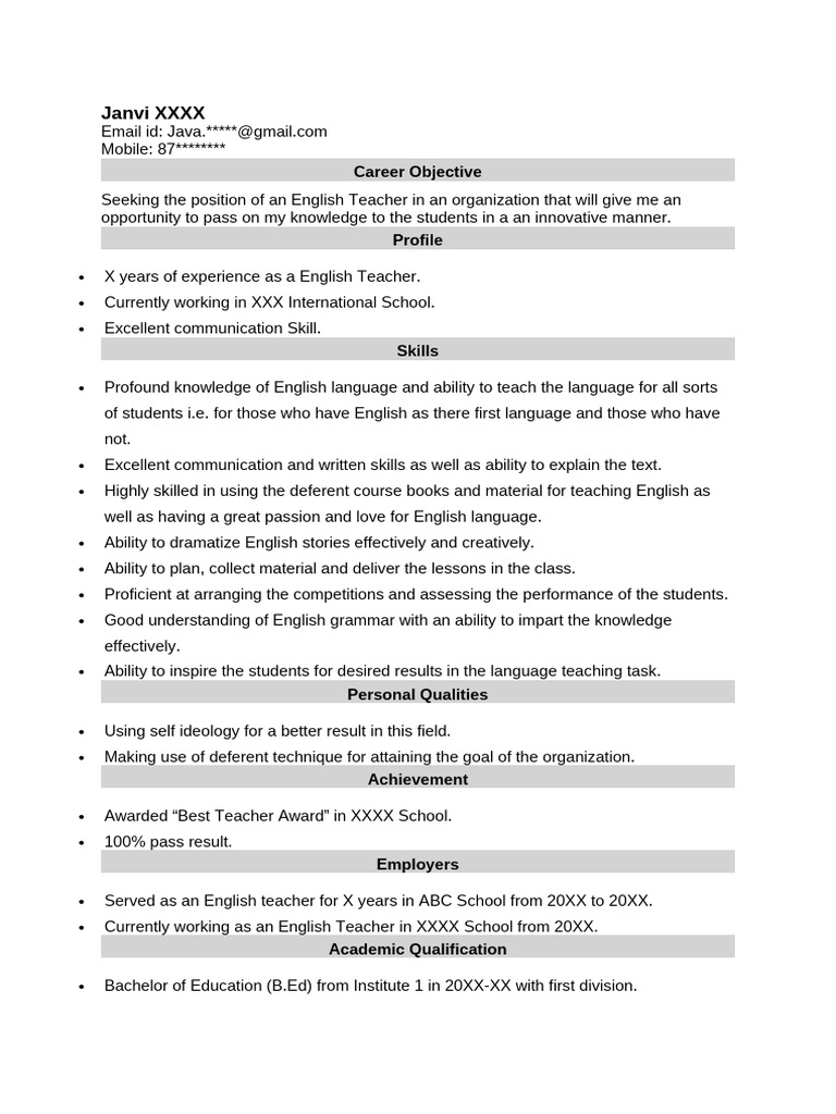 TEACHERS RESUME SAMPLE 3 | PDF | Teachers | Cognition