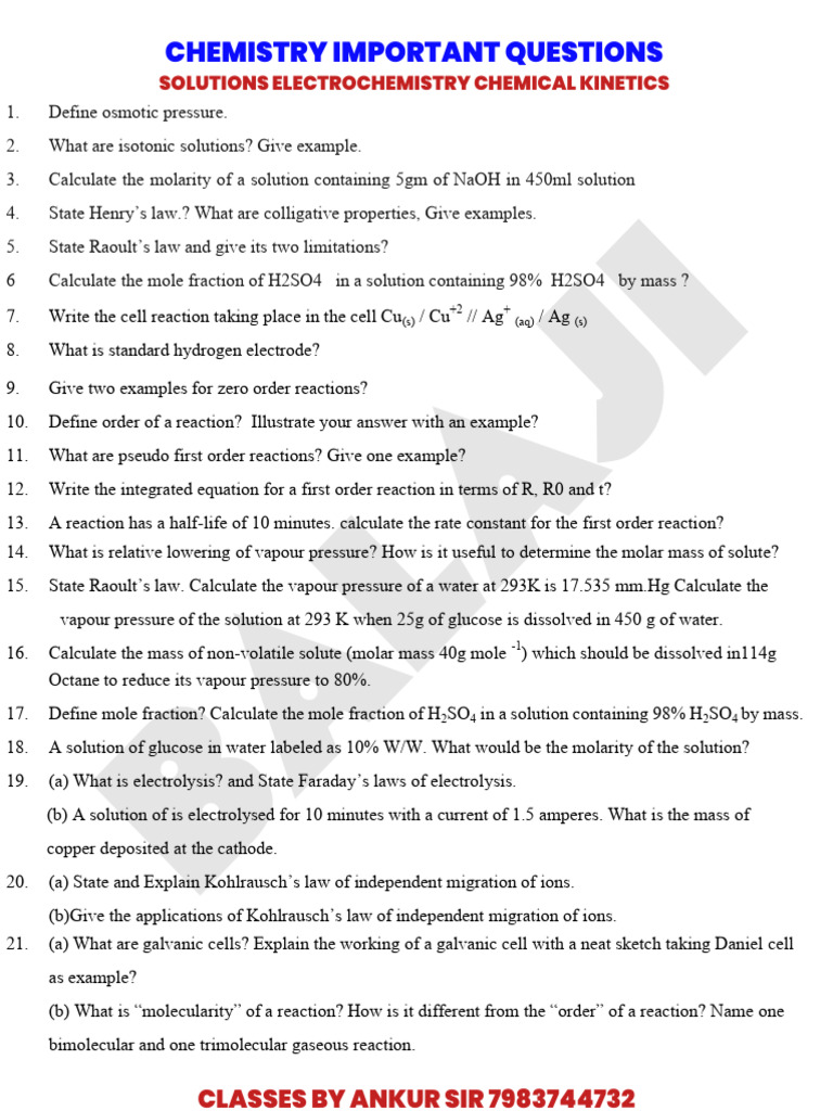 Key Concepts in Electrochemistry and Kinetics | PDF | Chemical ...