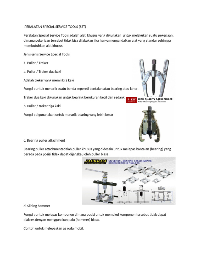 Alat dan Fungsi Special Service Tools | PDF