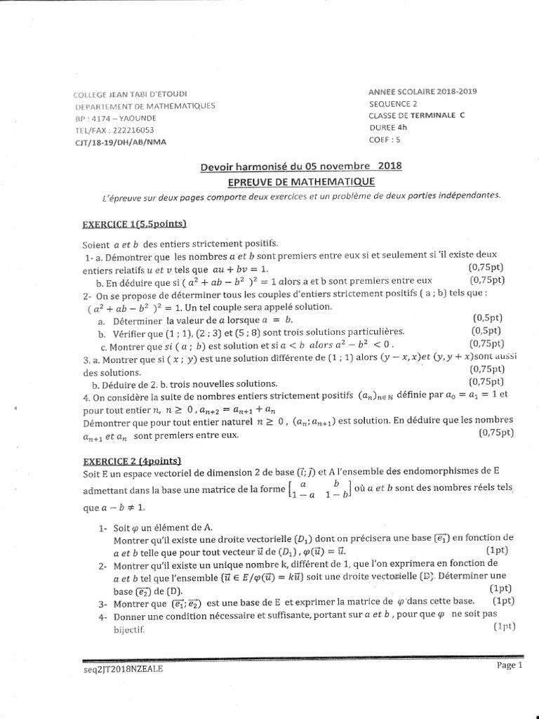 Coll Jean Tabi Maths TC Seq2 2019 | PDF
