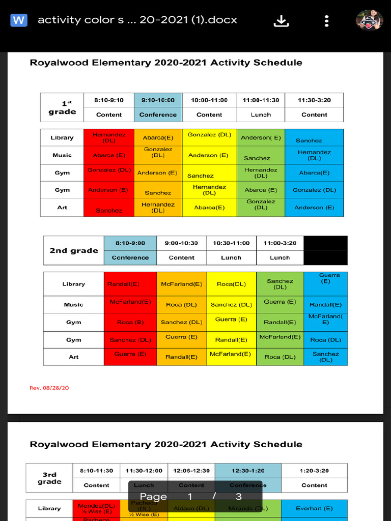 Activity Color Schedules 2020-2021 (1) .Docx - Google Drive | PDF