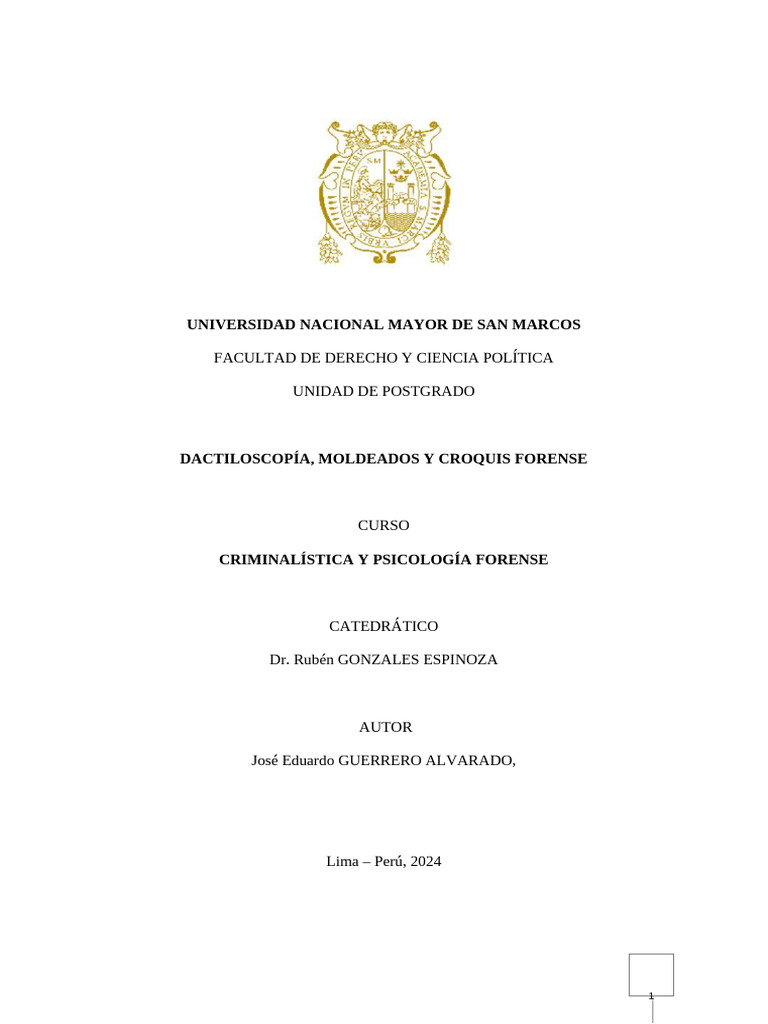 Dactiloscopía y Moldes Forenses 2024 | PDF | Huella dactilar