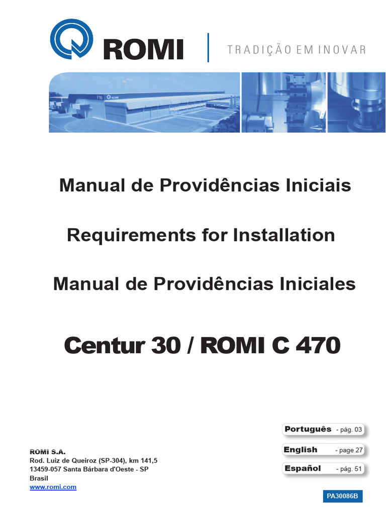 Pa30086b - Manual de Providencias Iniciais - Centur 30 Romi C 470 v6.0 | PDF