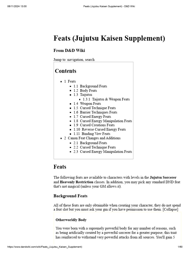 Jujutsu Kaisen D&D Feats Guide | PDF