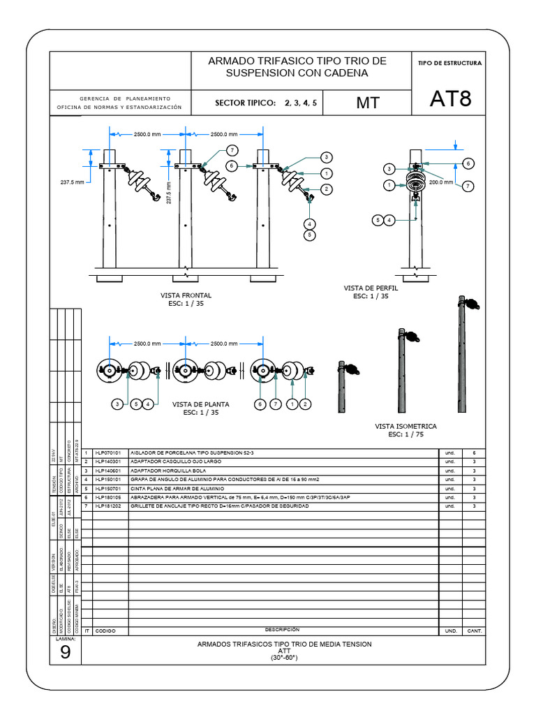Armado Trifasico Tipo Trio de Suspension Con Cadena: Sector Tipico: 2 ...