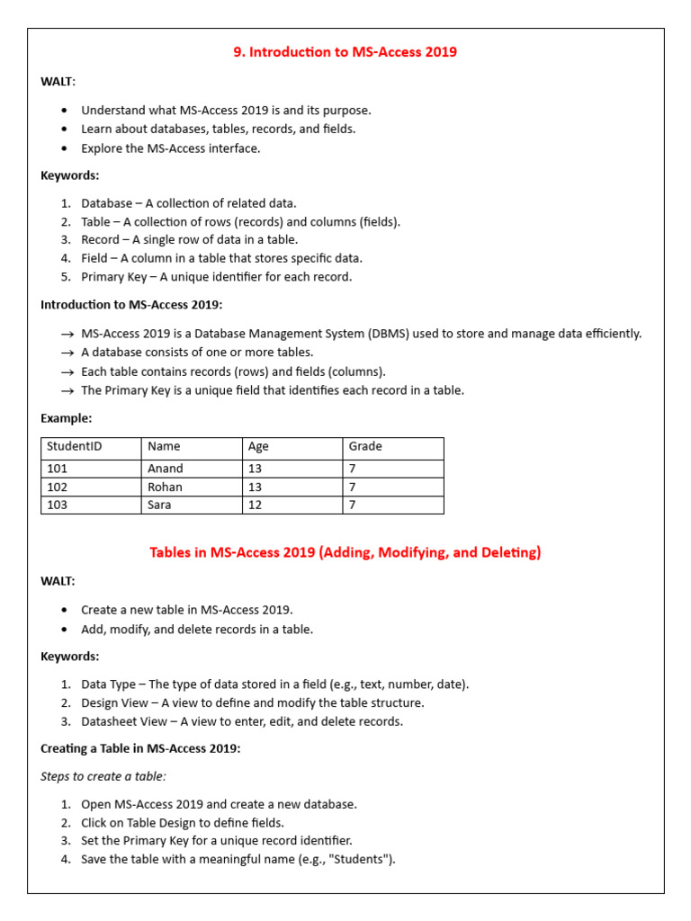 Introduction To MS-Access 2019 | PDF | Databases | Microsoft Access