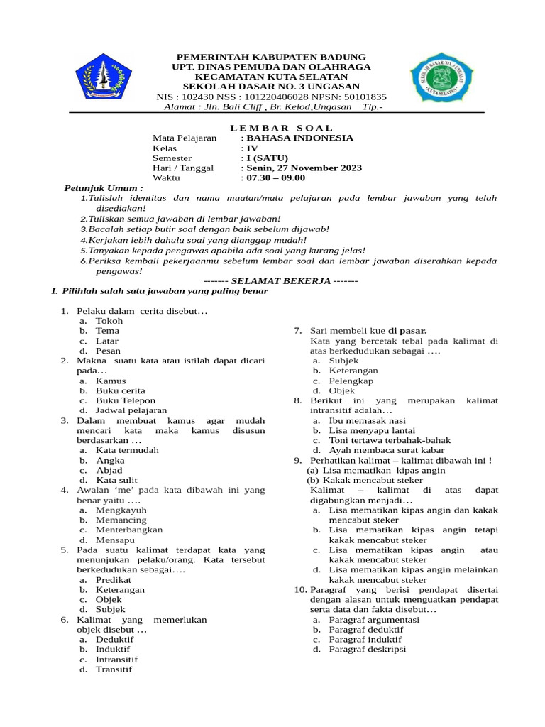 1. SOAL PAT BINDO | PDF