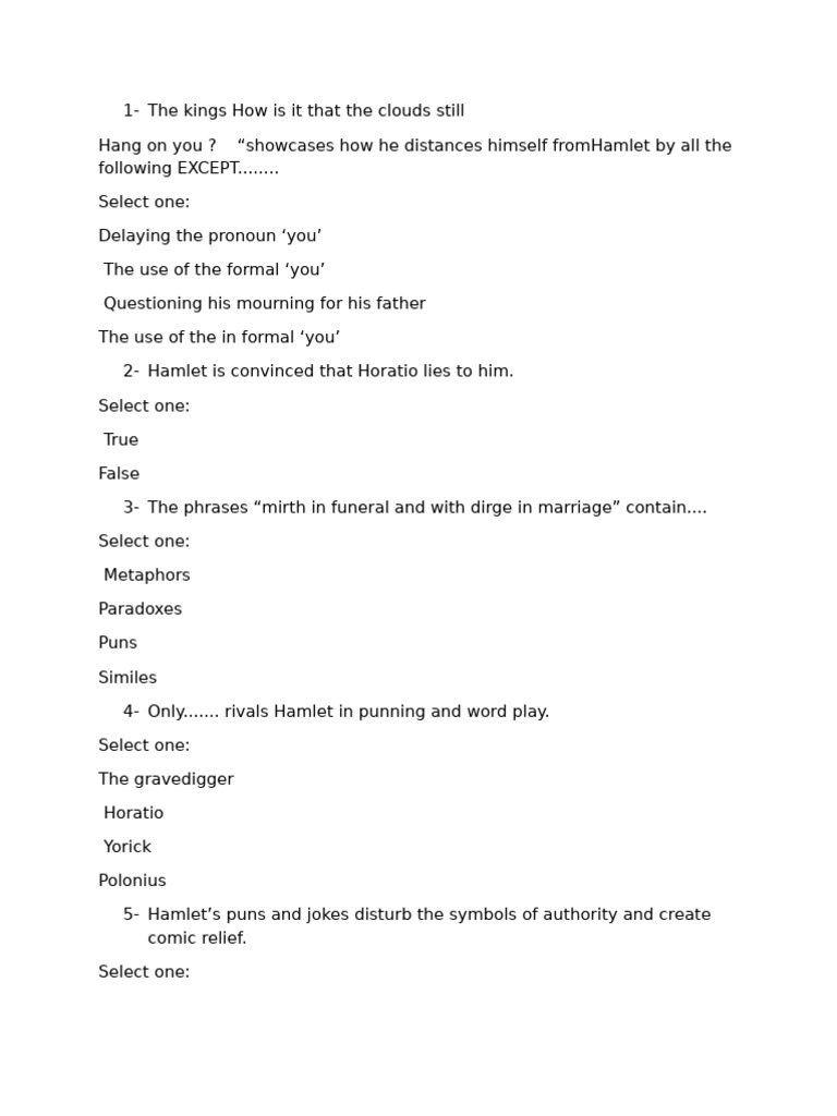 Hamlet Question - Shakespeare | PDF | Hamlet