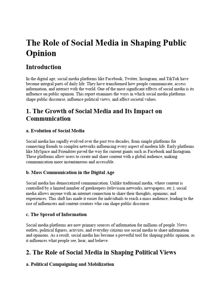 The Role of Social Media in Shaping Public Opinion | PDF | Social Media ...