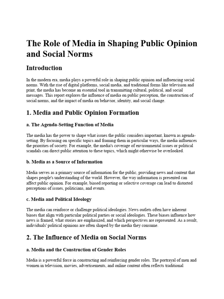 The Role of Media in Shaping Public Opinion and Social Norms | PDF | Social Media | Popular ...