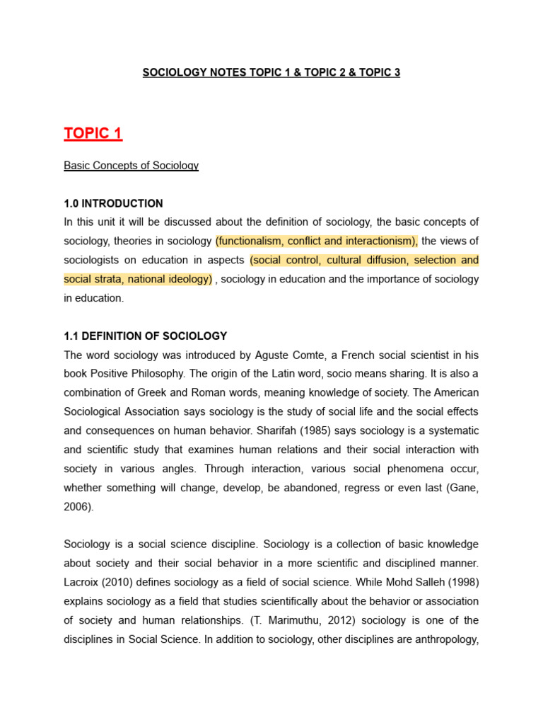 Sociology Notes Topic 1 & 2 & 3 | PDF | Sociology | Social Constructionism