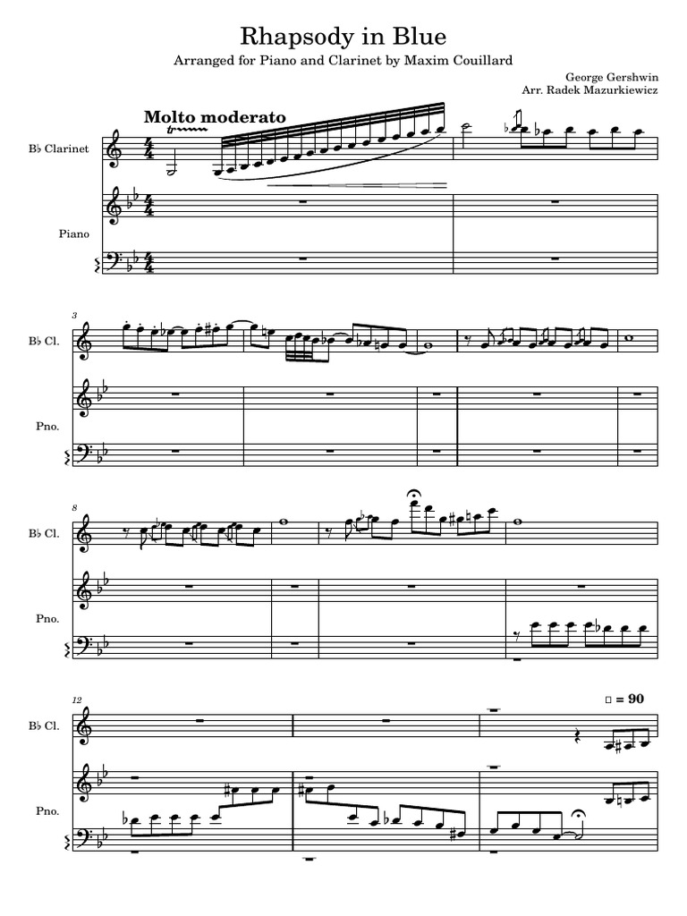Rhapsody in Blue for Clarinet and Piano | PDF | Piano | Musical ...