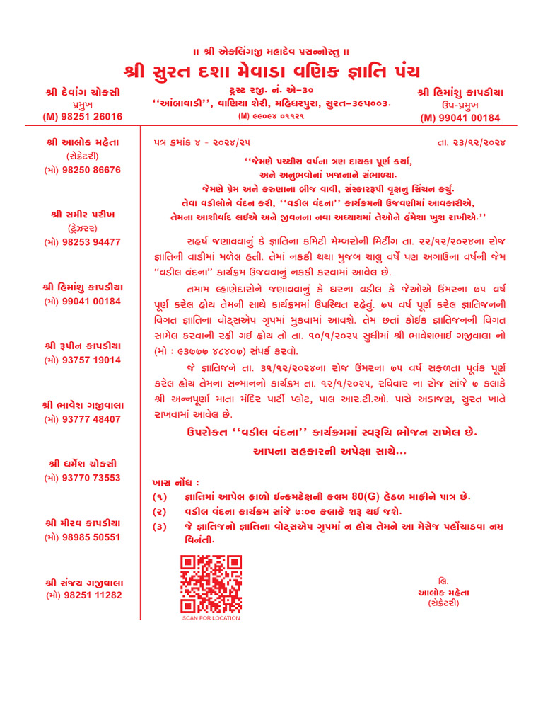 SHREE DASHA MEVADA VADIL VANDA Letter | PDF