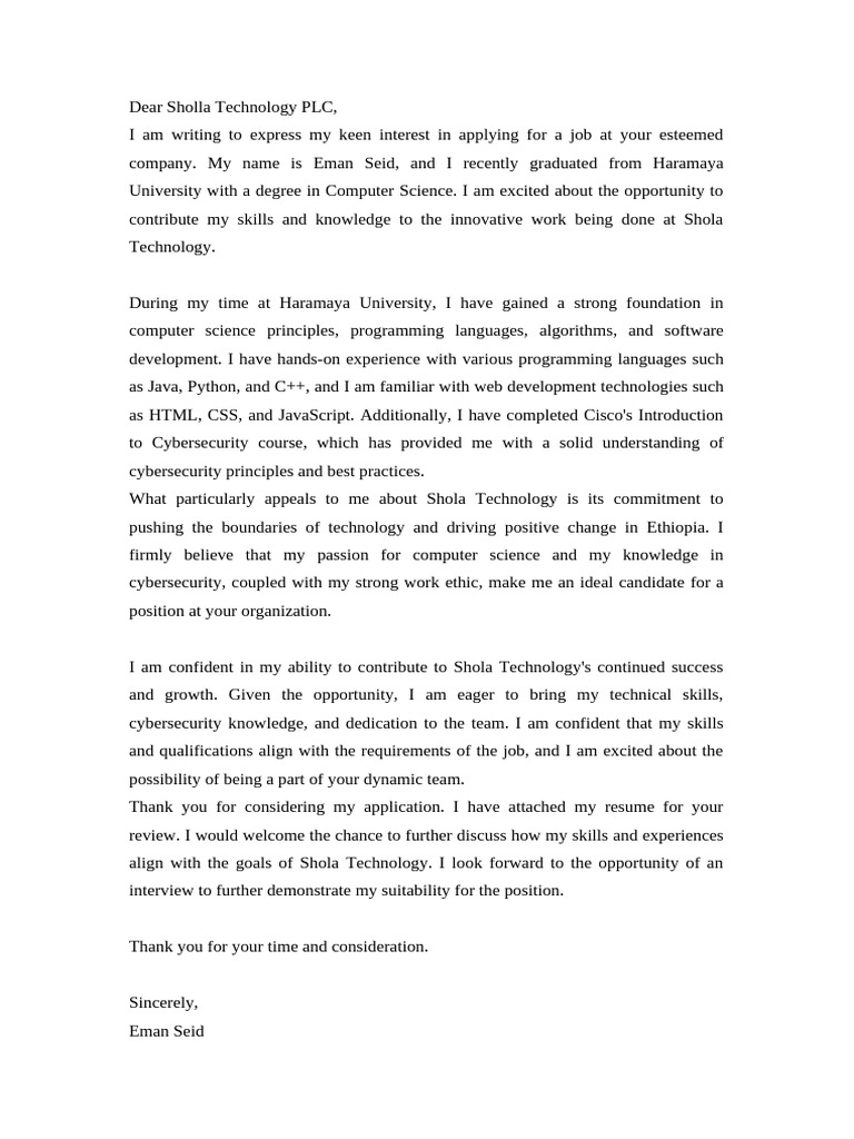 Job Application for Sholla Technology PLC | PDF