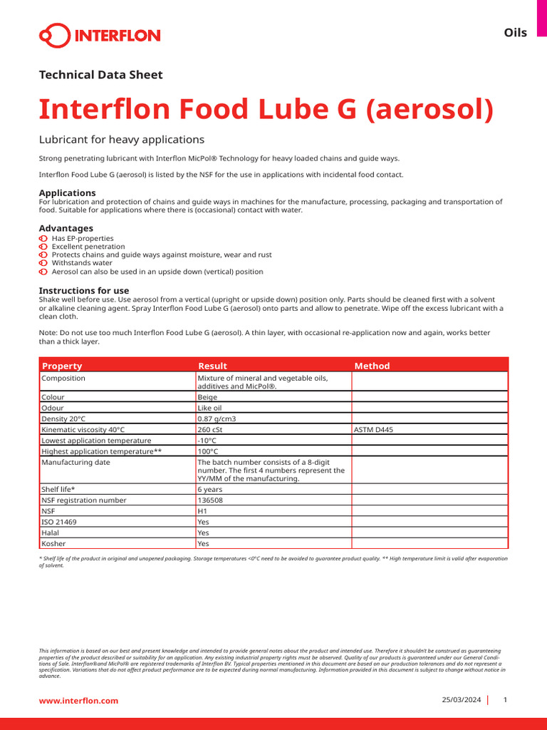 8844_TDS_GB_en_Interflon_Food_Lube_G_aerosol | PDF | Lubricant | Materials