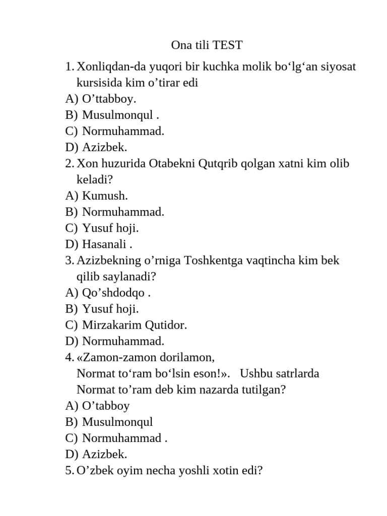 Ona Tili TEST | PDF
