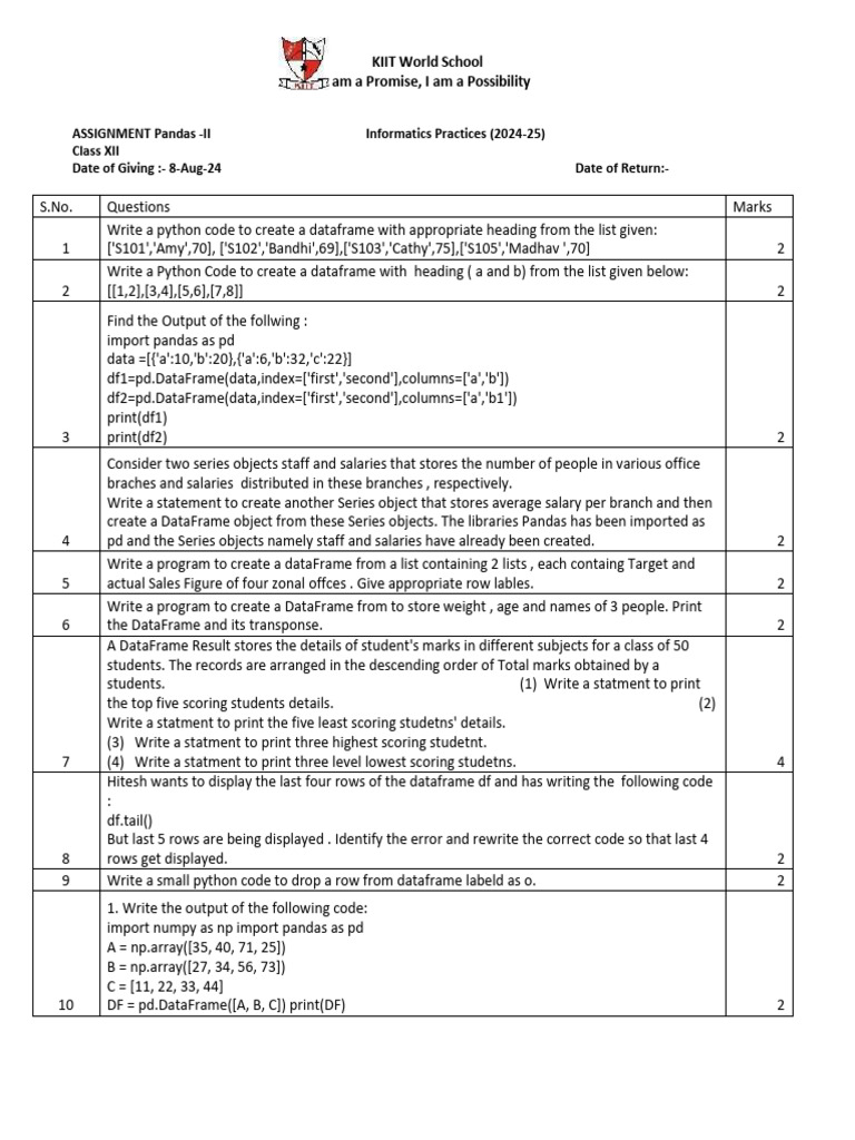 Python Pandasii Assignment1 | PDF | Computer Science | Computing