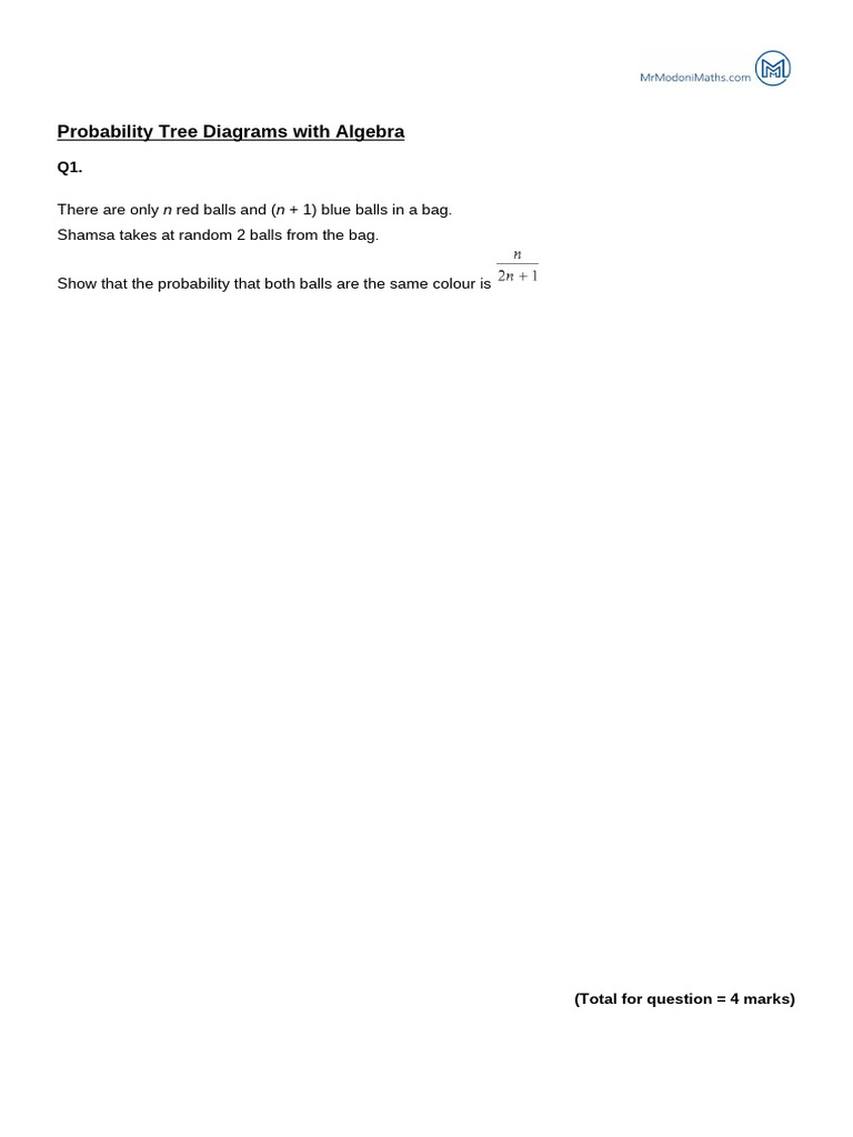 Probability Tree Diagrams with Algebra | PDF