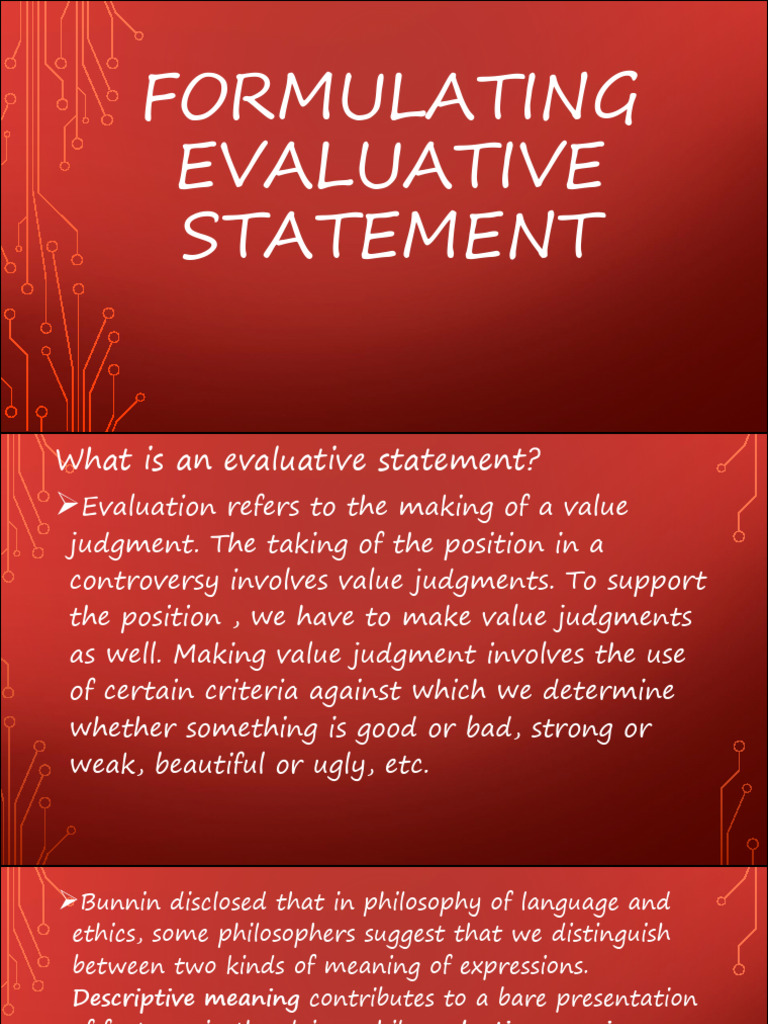 Formulating Evaluative Statement - 085846 | PDF | Attitude (Psychology) | Social Psychology