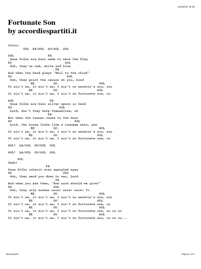 "Fortunate Son Lyrics and Chords" | PDF